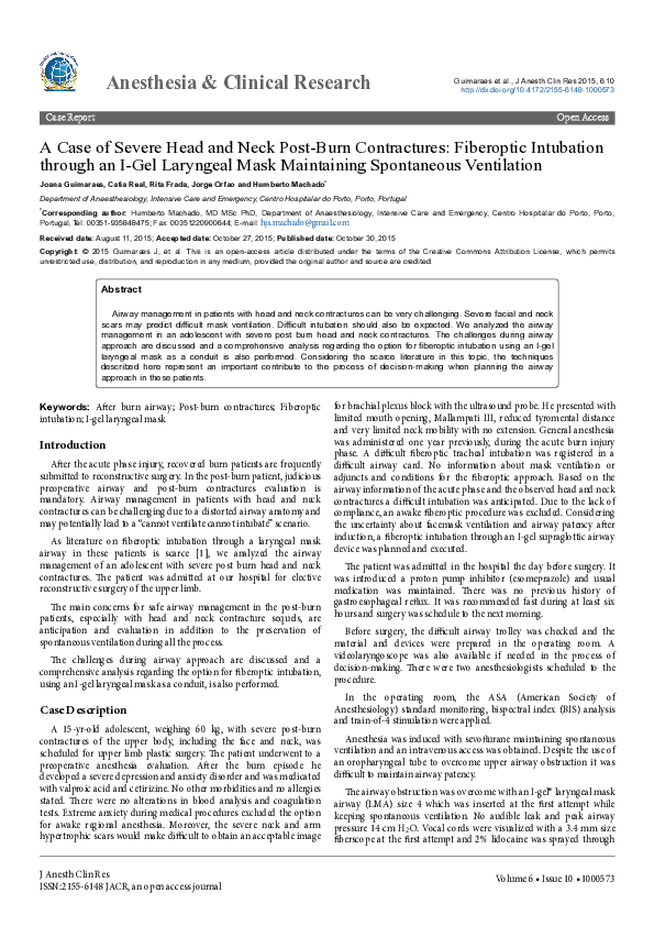 (PDF) A Case of Severe Head and Neck Post-Burn Contractures: Fiberoptic ...