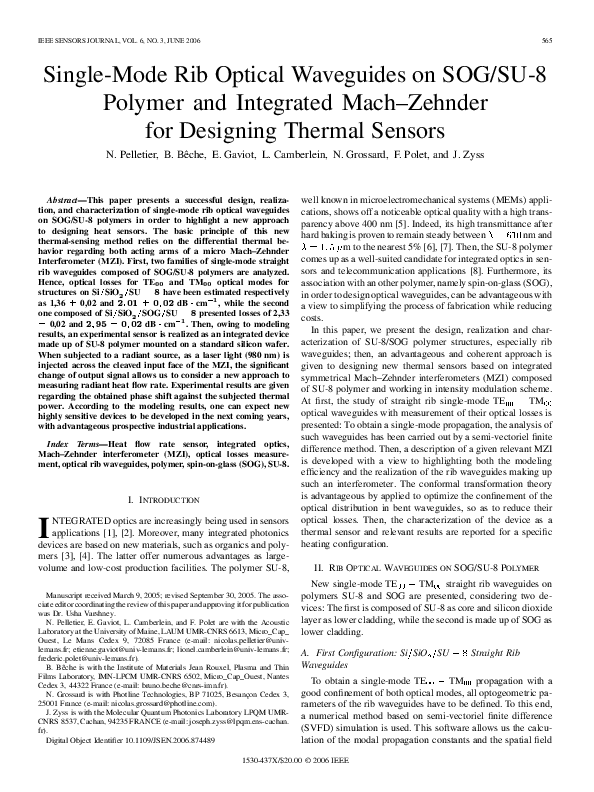 (PDF) Single-mode rib optical waveguides on SOG/SU-8 polymer and integrated Mach-Zehnder for ...