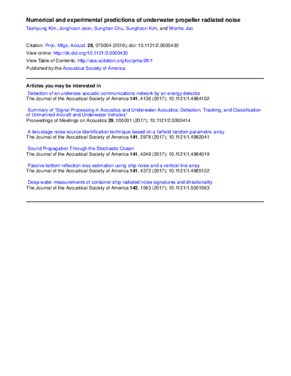 (PDF) Numerical and experimental predictions of underwater propeller radiated noise
