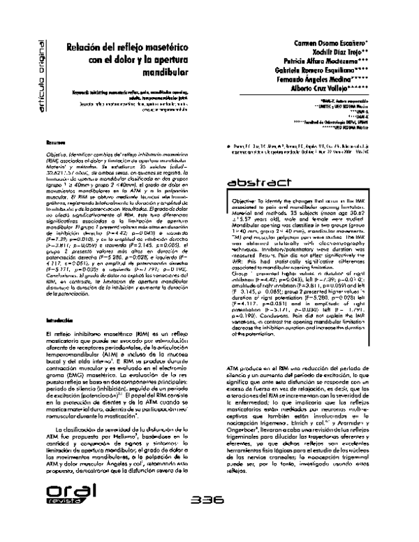 (PDF) Relación del reflejo masetérico con el dolor y la apertura mandibular