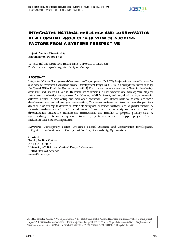 (PDF) Integrated Natural Resource and Conservation Development Project ...