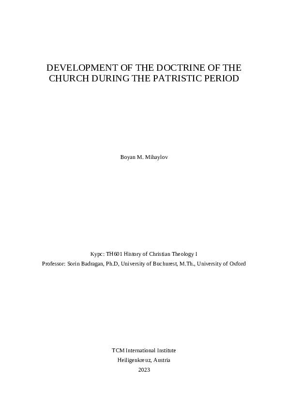 (PDF) Development of the Doctrine of the Church during the Patristic Period