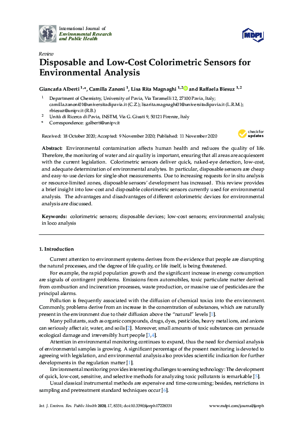 Pdf Disposable And Low Cost Colorimetric Sensors For Environmental Analysis