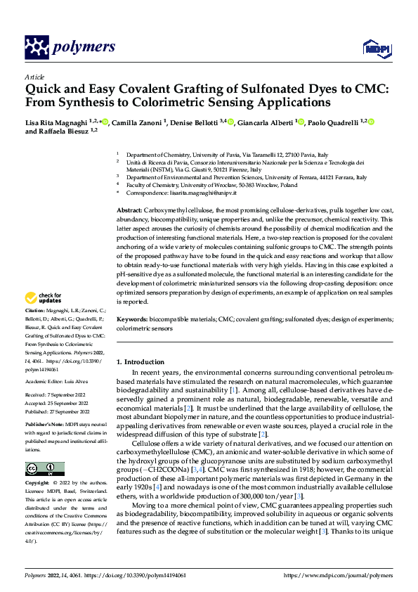 (PDF) Quick and Easy Covalent Grafting of Sulfonated Dyes to CMC: From Synthesis to Colorimetric ...