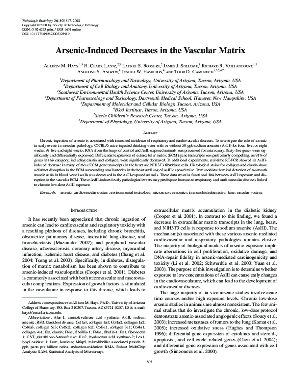 (PDF) Arsenic-Induced Decreases in the Vascular Matrix