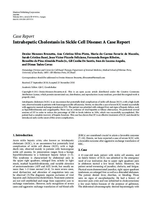 (PDF) Intrahepatic Cholestasis in Sickle Cell Disease: A Case Report