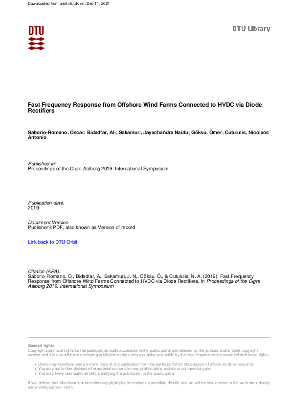 (PDF) Fast Frequency Response from Offshore Wind Farms Connected to ...