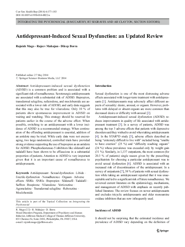 (PDF) Antidepressant-Induced Sexual Dysfunction: an Updated Review