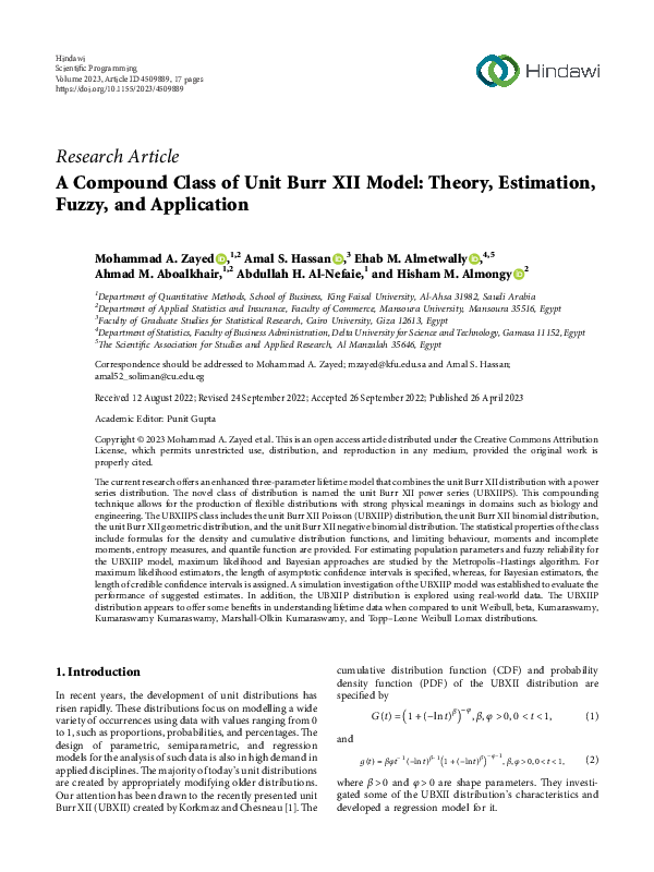 (PDF) A Compound Class of Unit Burr XII Model: Theory, Estimation, Fuzzy, and Application