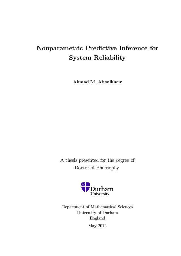 (PDF) Nonparametric Predictive Inference for System Reliability