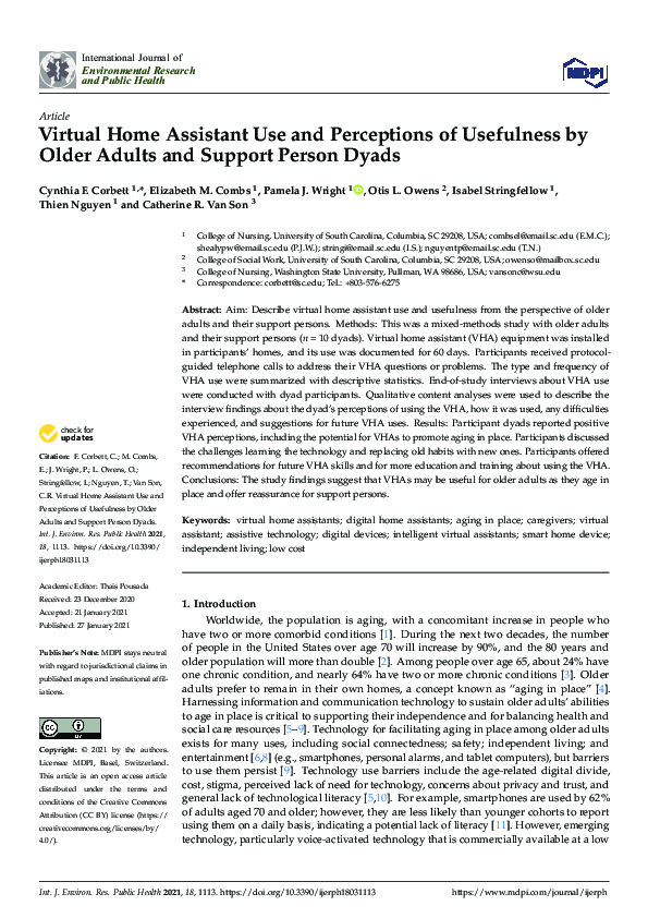 (PDF) Virtual Home Assistant Use and Perceptions of Usefulness by Older Adults and Support ...