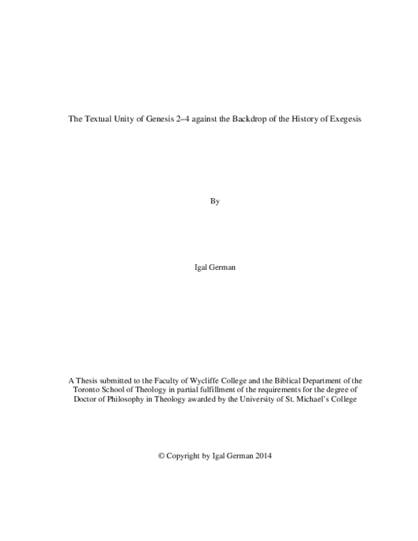 (PDF) The Textual Unity of Genesis 2-4 Against the Backdrop of the ...