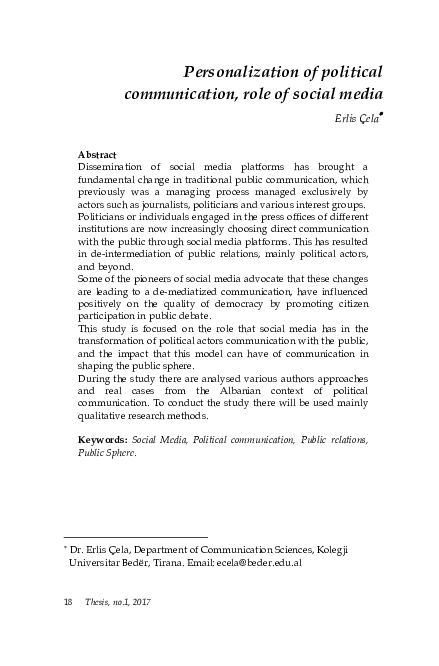 (PDF) Personalization of political communication, role of social media