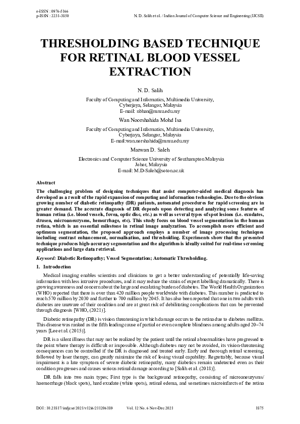 (PDF) Thresholding Based Technique for Retinal Blood Vessel Extraction