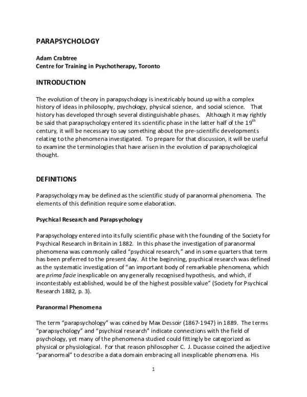(PDF) Parapsychology Text in preparation of article in Springer's ...