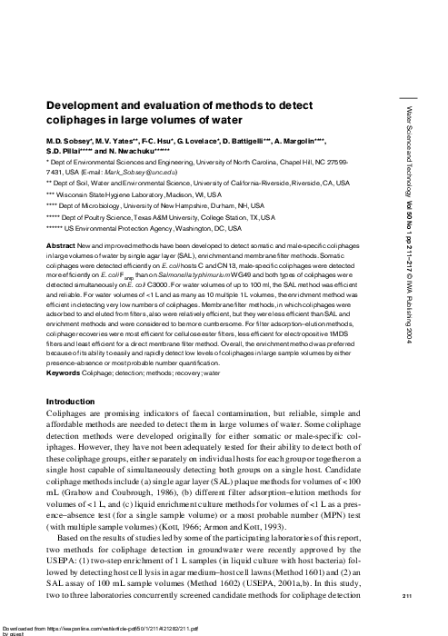 (PDF) Development and evaluation of methods to detect coliphages in ...