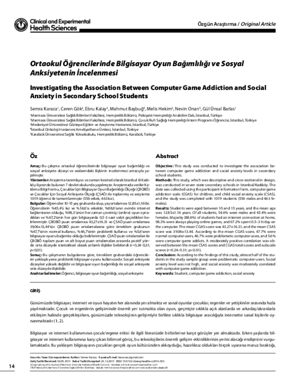 (PDF) Investigating the Association Between Computer Game Addiction and ...