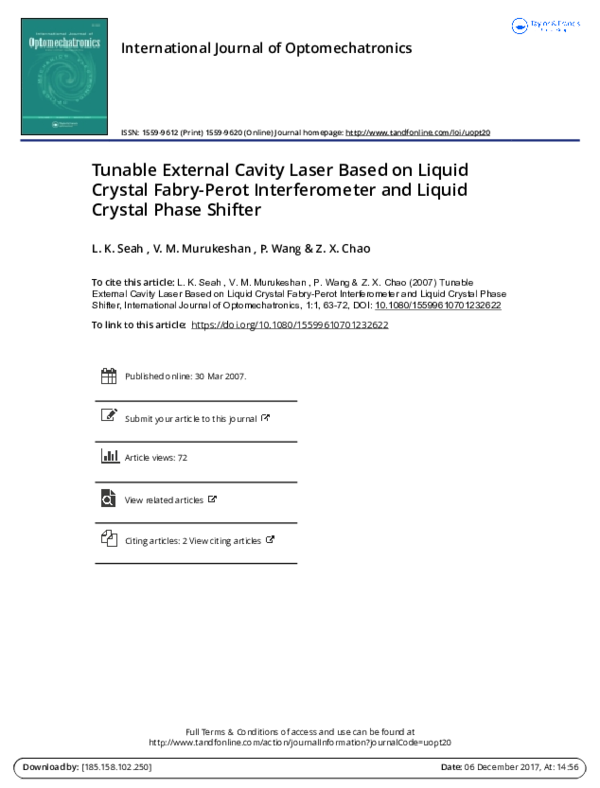 (PDF) Tunable External Cavity Laser Based on Liquid Crystal Fabry-Perot Interferometer and ...