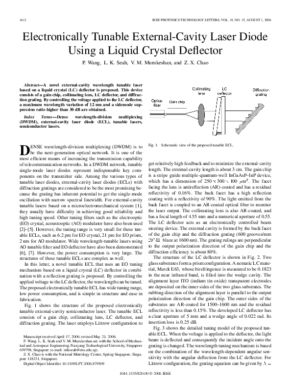 (PDF) Electronically tunable external-cavity laser diode using a liquid ...