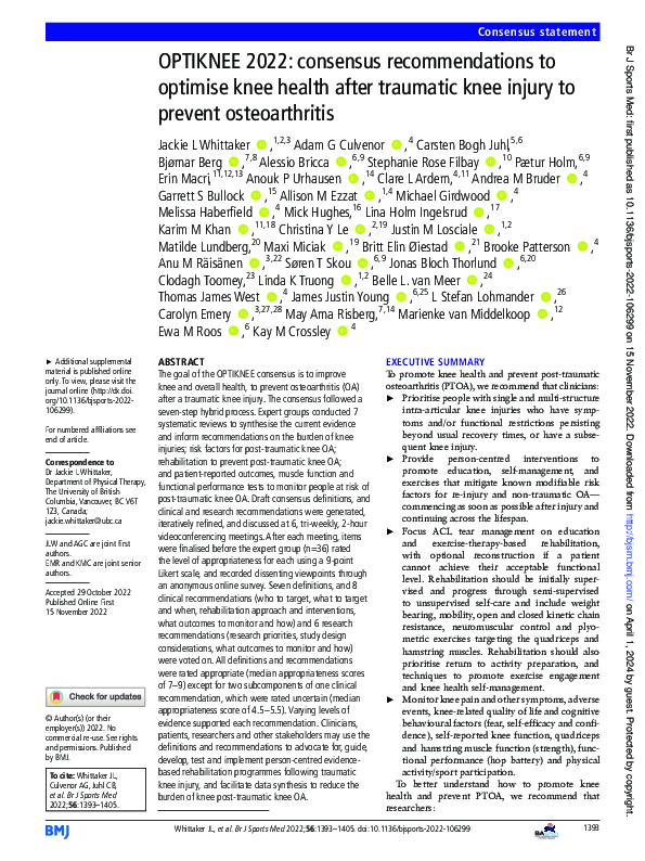 (PDF) OPTIKNEE 2022: consensus recommendations to optimise knee health ...