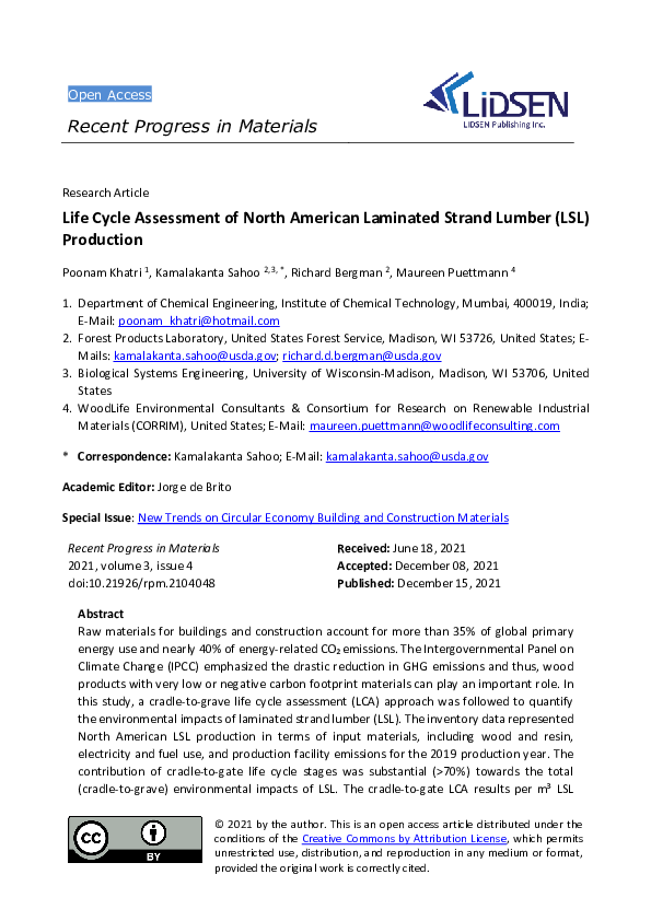 (PDF) Life Cycle Assessment of North American Laminated Strand Lumber ...