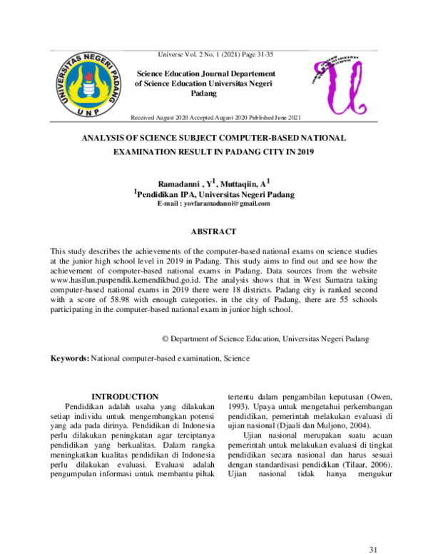 (PDF) Analysis of Science Subject Computer-Based National Examination ...