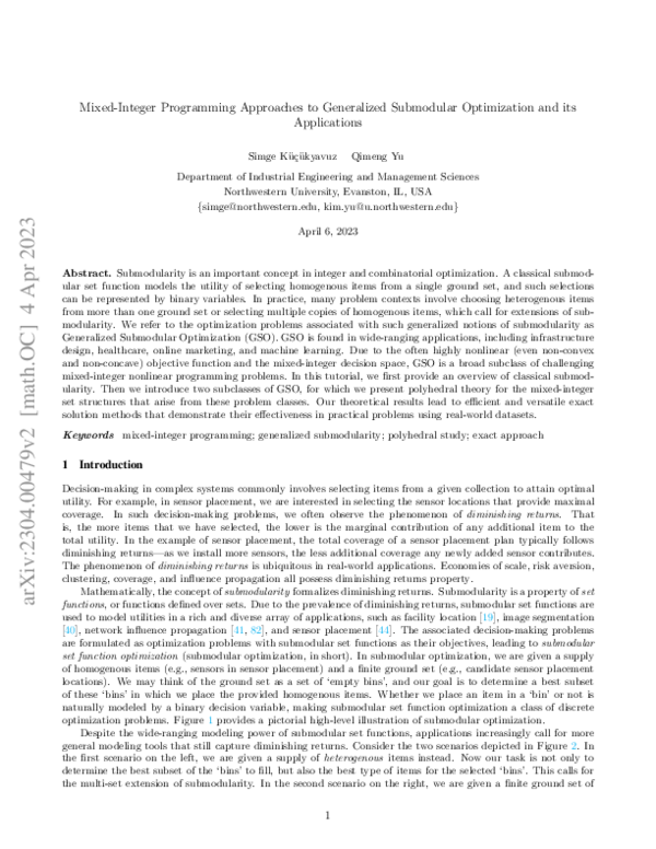 (PDF) Mixed-Integer Programming Approaches to Generalized Submodular Optimization and its ...