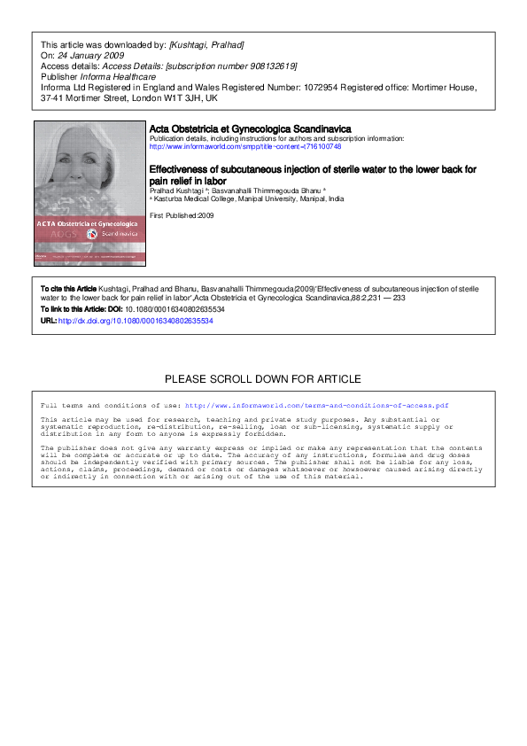 (PDF) Effectiveness of subcutaneous injection of sterile water to the ...