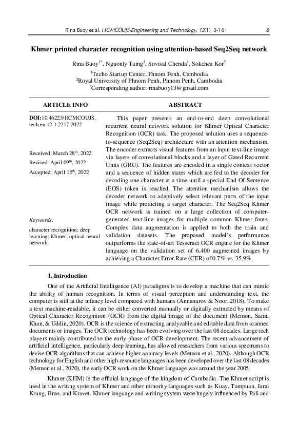 (PDF) Khmer printed character recognition using attention-based Seq2Seq network