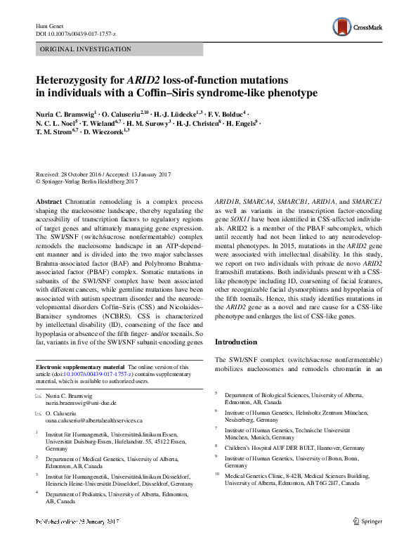 (PDF) Heterozygosity for ARID2 loss-of-function mutations in ...