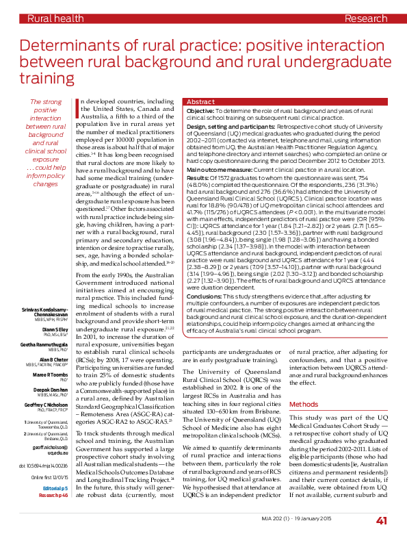 (PDF) Determinants of rural practice: positive interaction between ...