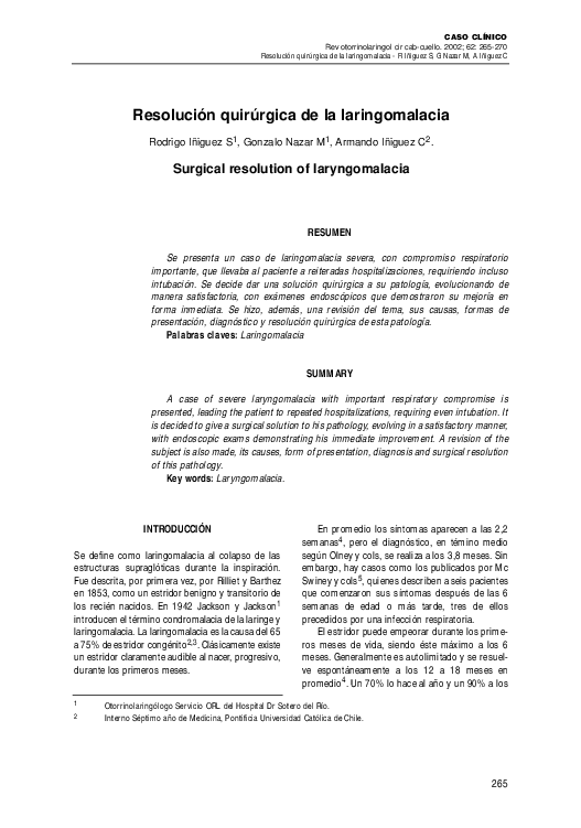 (PDF) Resolución quirúrgica de la laringomalacia