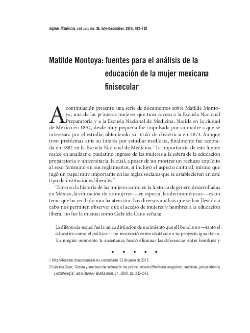 (PDF) Matilde Montoya: fuentes para el análisis de la educación de la ...