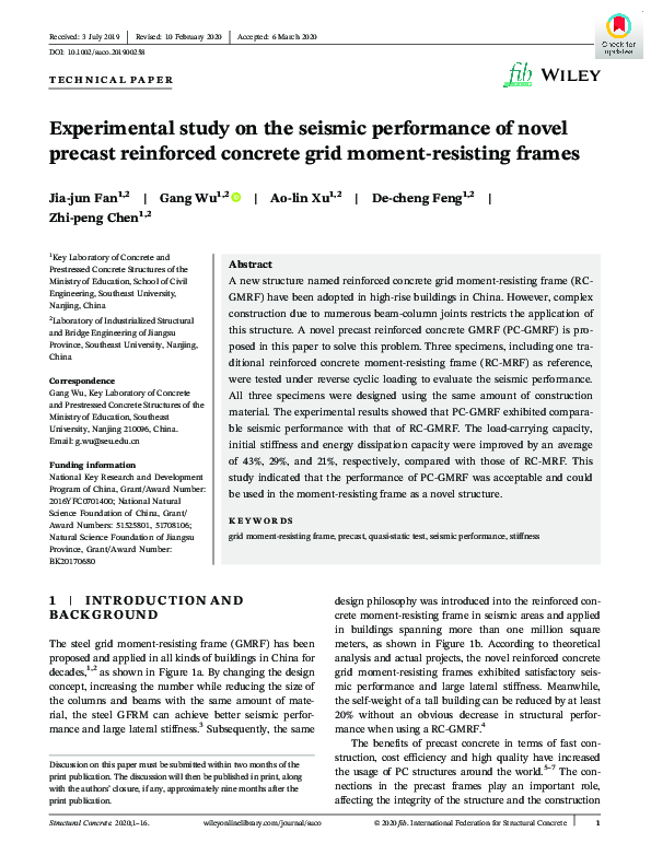 (PDF) Experimental study on seismic performance of novel precast concrete beam-column joints ...