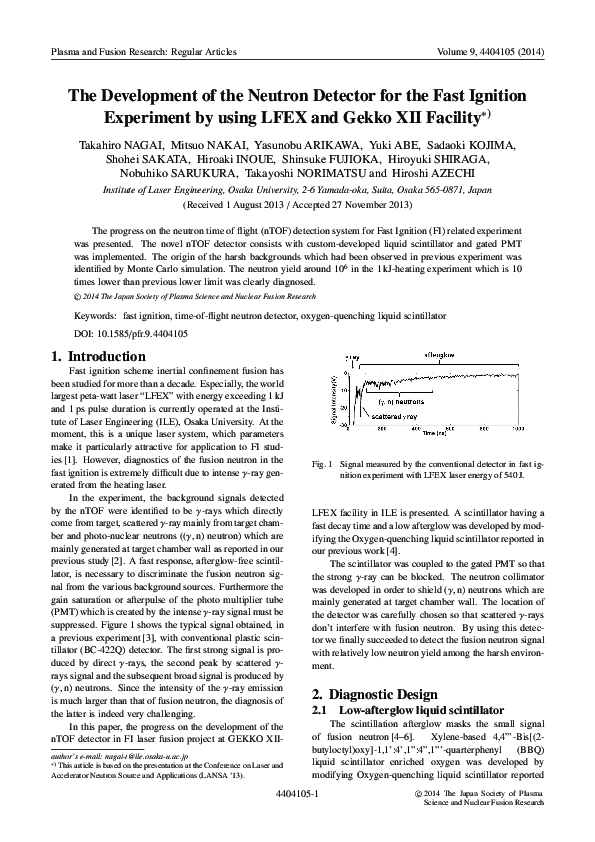 (PDF) The Development of the Neutron Detector for the Fast Ignition Experiment by using LFEX and ...