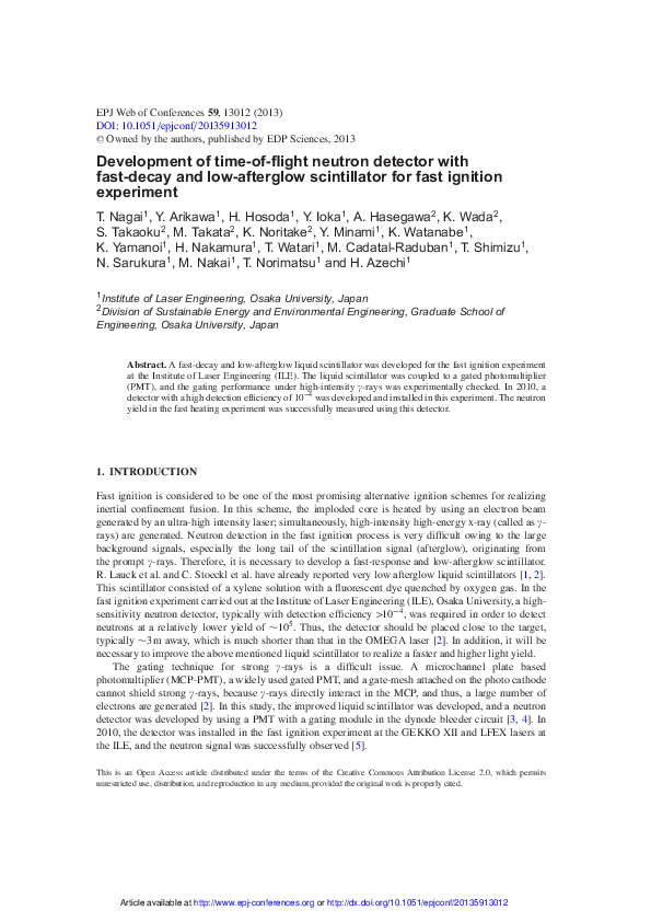 (PDF) Development of time-of-flight neutron detector with fast-decay ...