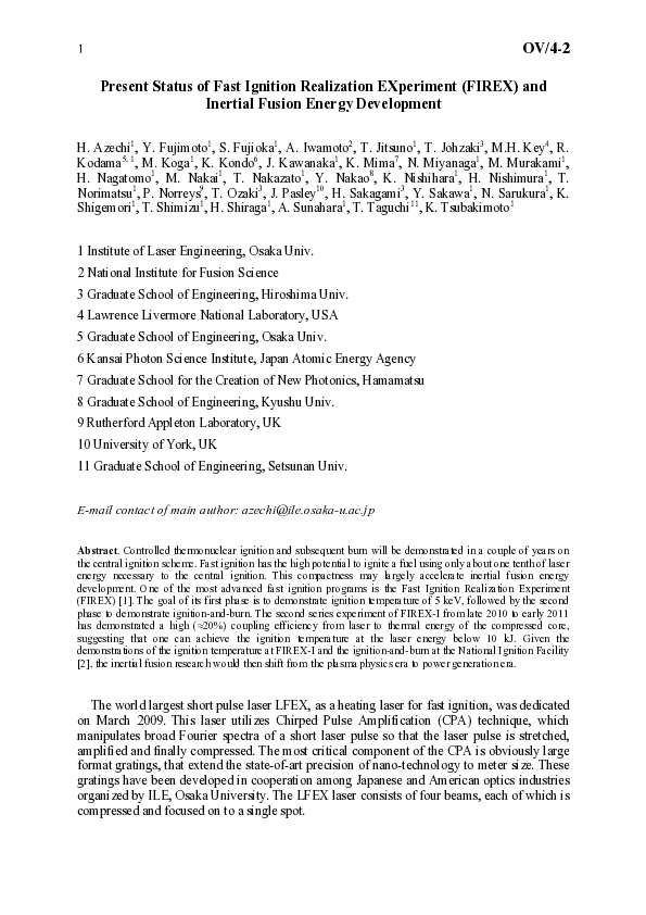 (PDF) Present status of fast ignition realization experiment and ...