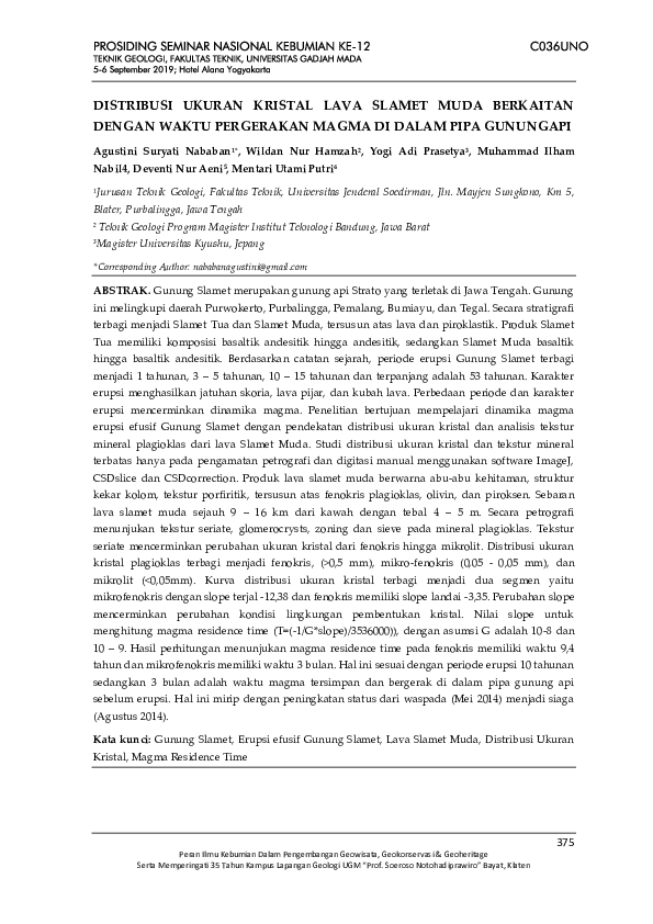 (PDF) Distribusi Ukuran Kristal Lava Slamet Muda Berkaitan Dengan Waktu ...