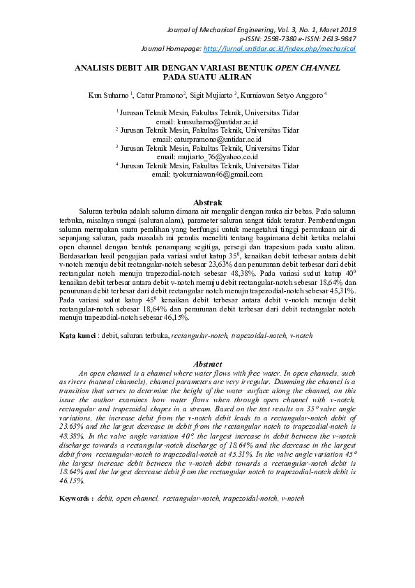(PDF) Analisis Debit Air Dengan Variasi Bentuk Open Channel Dengan ...