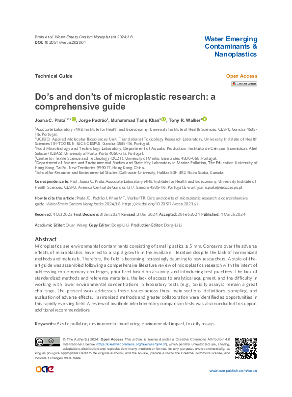 (PDF) Do's and don'ts of microplastic research: a comprehensive guide