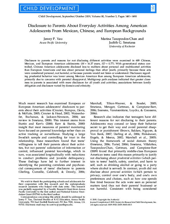 (PDF) Disclosure to Parents About Everyday Activities Among American Adolescents From Mexican ...
