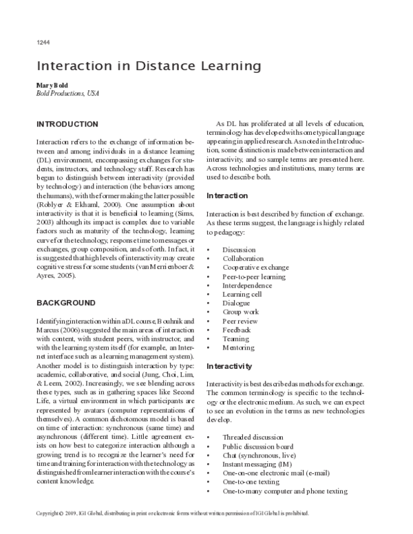 (PDF) Interaction in Distance Learning