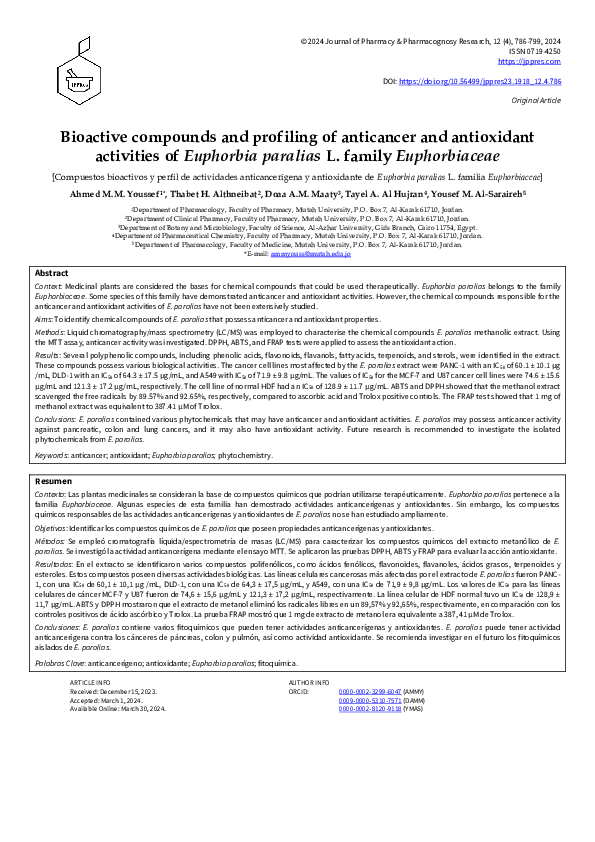 (PDF) Bioactive compounds and profiling of anticancer and antioxidant activities of Euphorbia ...