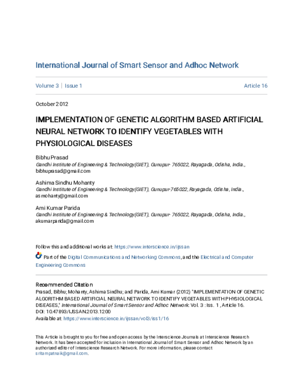 Pdf Implementation Of Genetic Algorithm Based Artificial Neural Network To Identify Vegetables