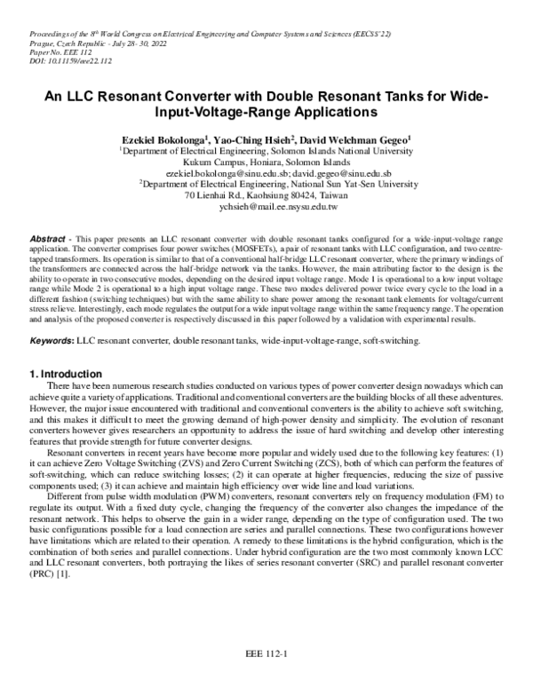 (PDF) An LLC Resonant Converter with Double Resonant Tanks for Wide ...