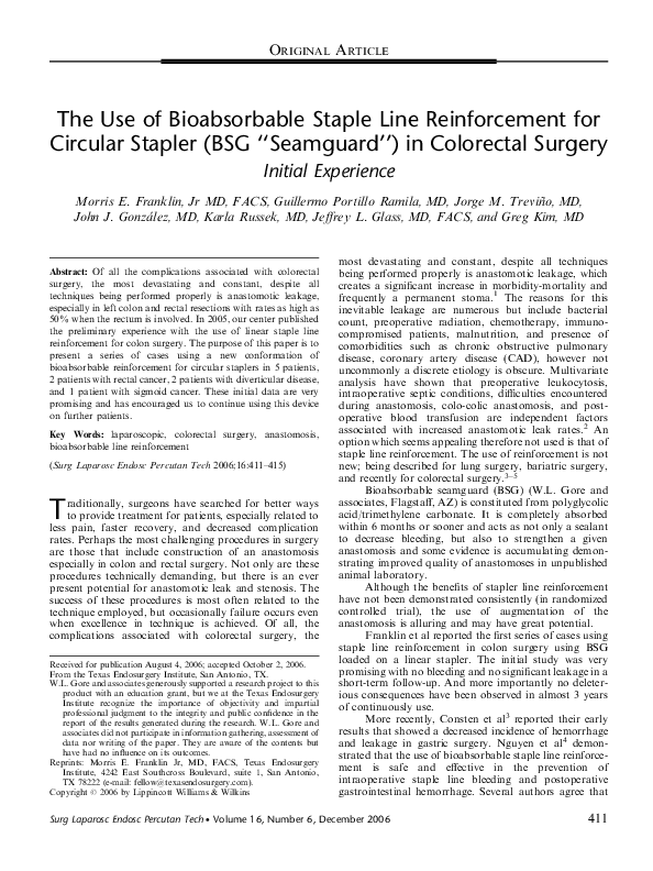 (PDF) The Use of Bioabsorbable Staple-Line Reinforcement Performing ...