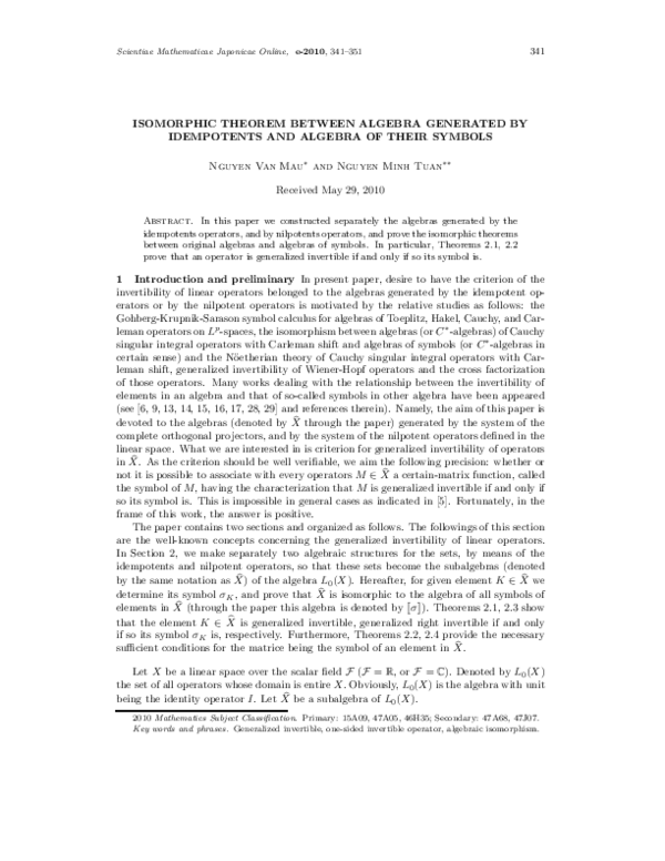 (PDF) Isomorphic Theorem Between Algebra Generated by Idempotents and Algebra of Their Symbols