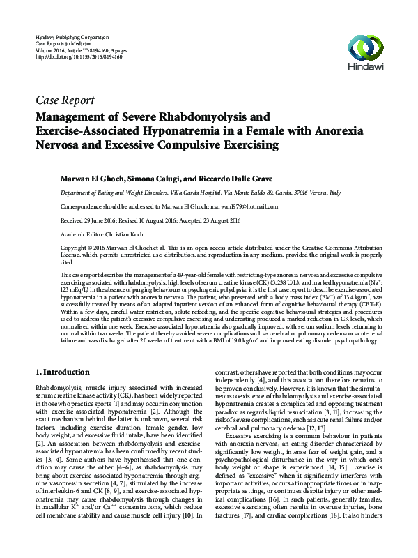 (PDF) Management of Severe Rhabdomyolysis and Exercise-Associated ...