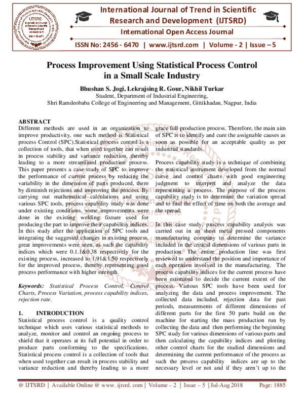 (PDF) Process Improvement Using Statistical Process Control in a Small Scale Industry | Nikhil ...