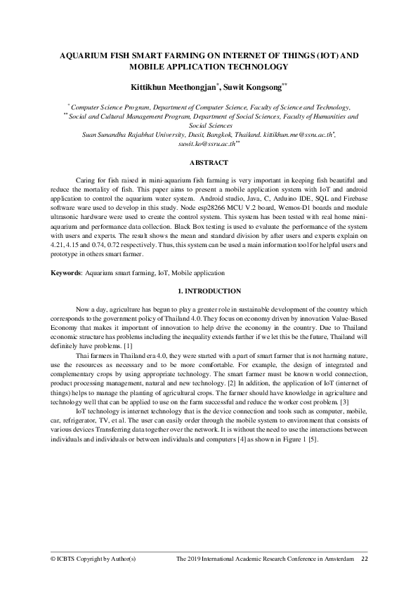(PDF) Aquarium Fish Smart Farming on Internet of Things ( Iot ) and Mobile Application Technology